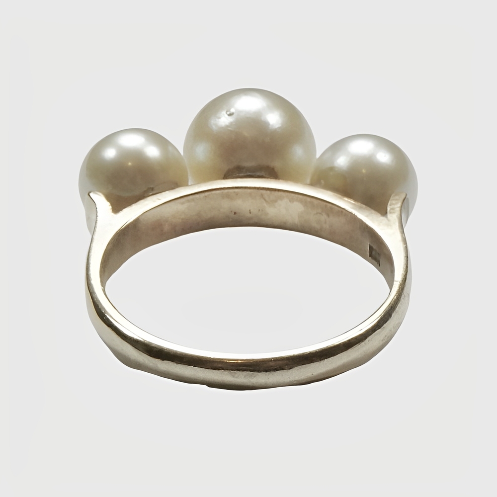 14K Gold Triple Cultured Pearl Dress Ring | Arabella Bianco