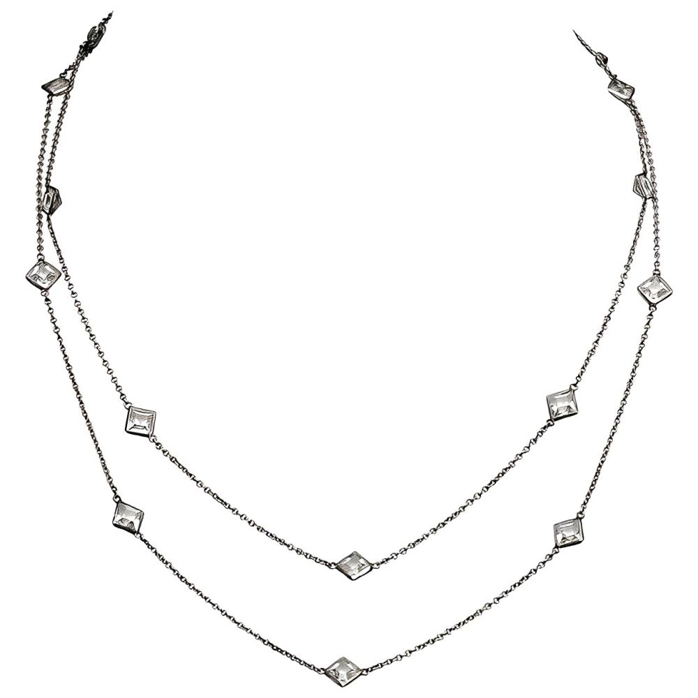 Art Deco Platinon Necklace with Square Bezel Set Clear Crystals ...