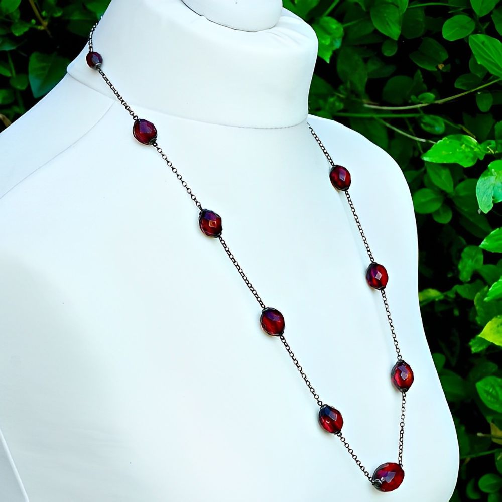 Cherry Red Bakelite Bead Necklace on Sterling Silver Chain | Arabella ...