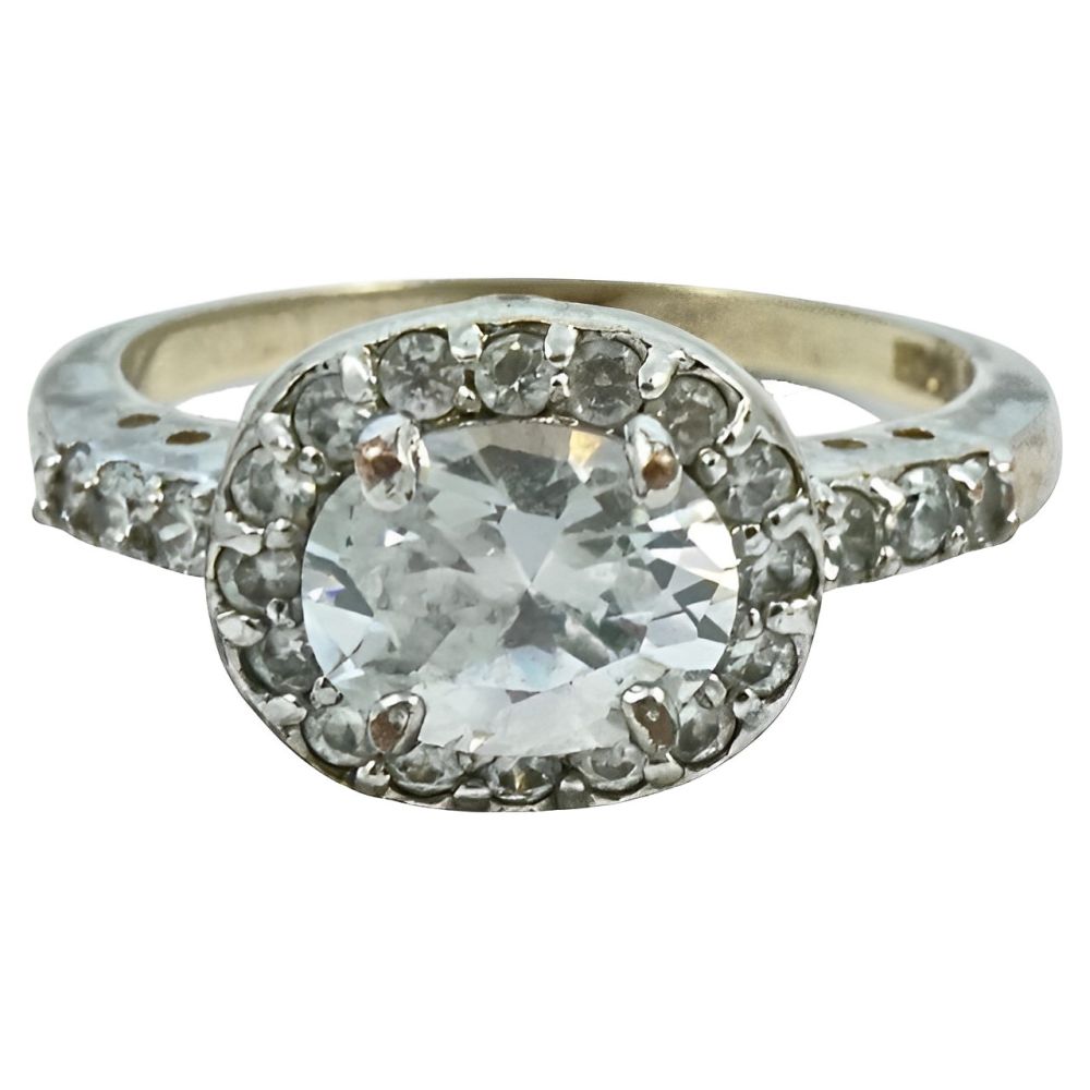 EDCO Gold Plated Oval Ring with Rhinestones circa 1970s | Arabella Bianco