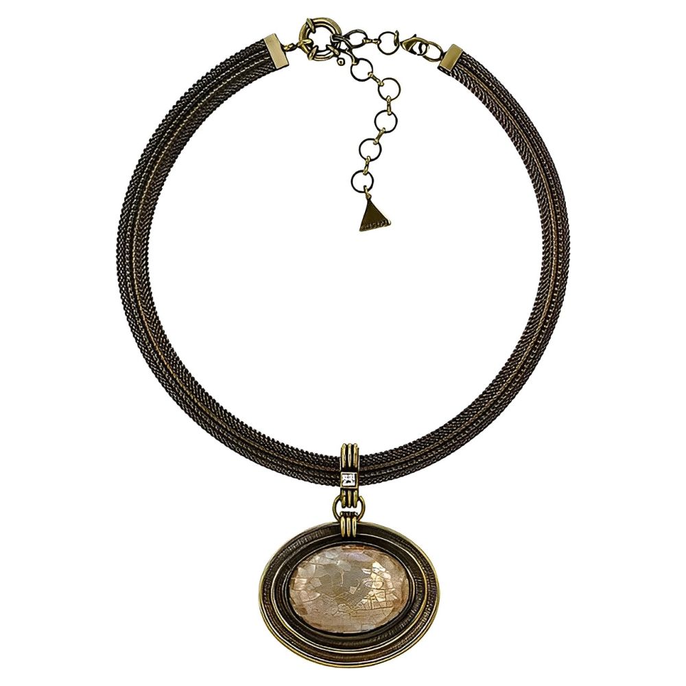 Ermani Bulatti Antiqued Gold Plated Mother of Pearl Necklace | Arabella ...