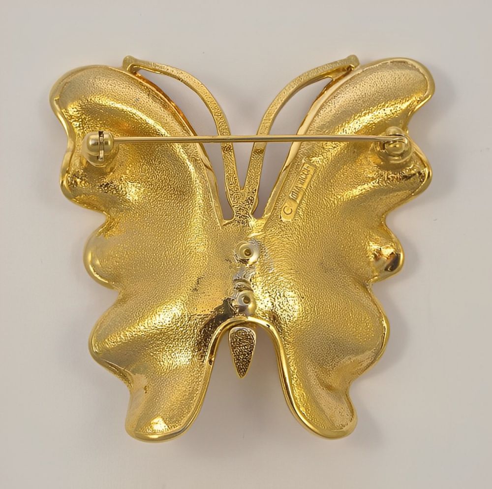 Nina Ricci Large Gold Plated Butterfly Brooch circa 1980s | Arabella Bianco