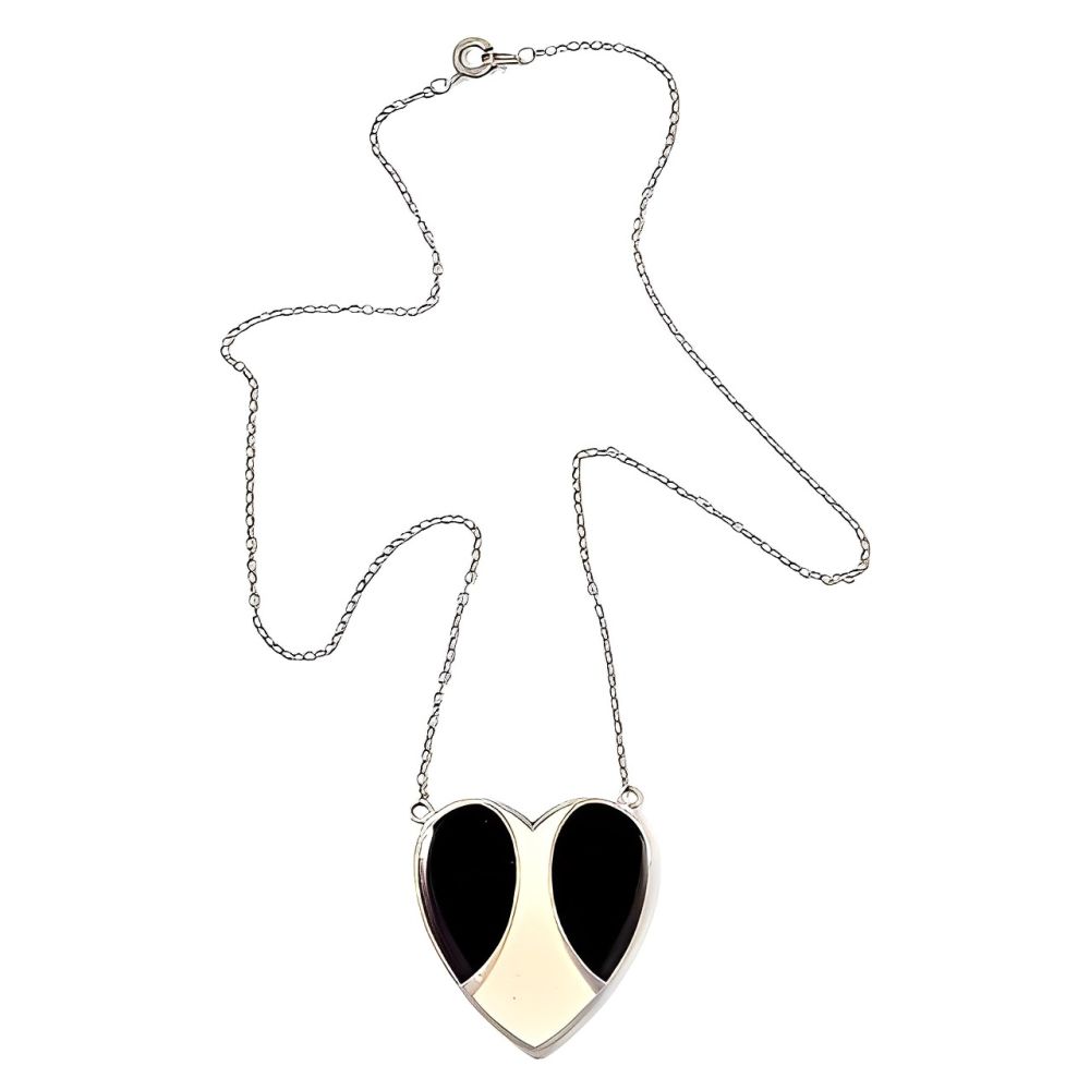 Pierre Bex Art Deco style Black Cream Enamel Heart Necklace | Arabella ...