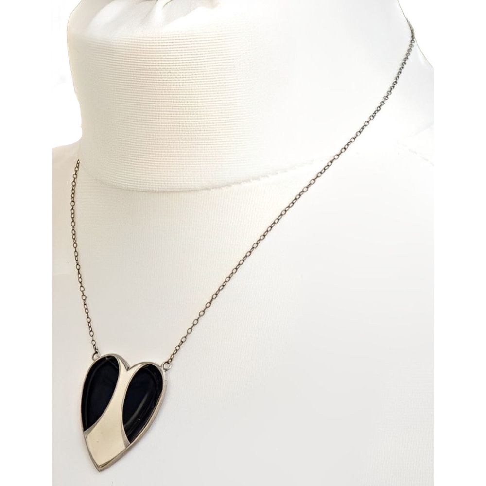 Pierre Bex Art Deco style Black Cream Enamel Heart Necklace | Arabella ...