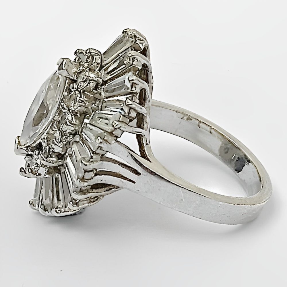 Sterling Silver and Rhinestone Cocktail Ring circa 1950s | Arabella Bianco