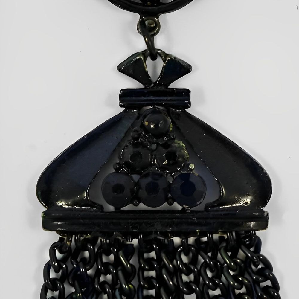 Art Deco Hand Cut French Jet Brooch with Long Chain Tassels | Arabella ...
