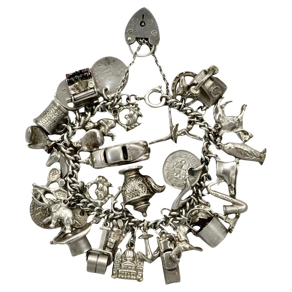 Sterling silver double link charm bracelet store