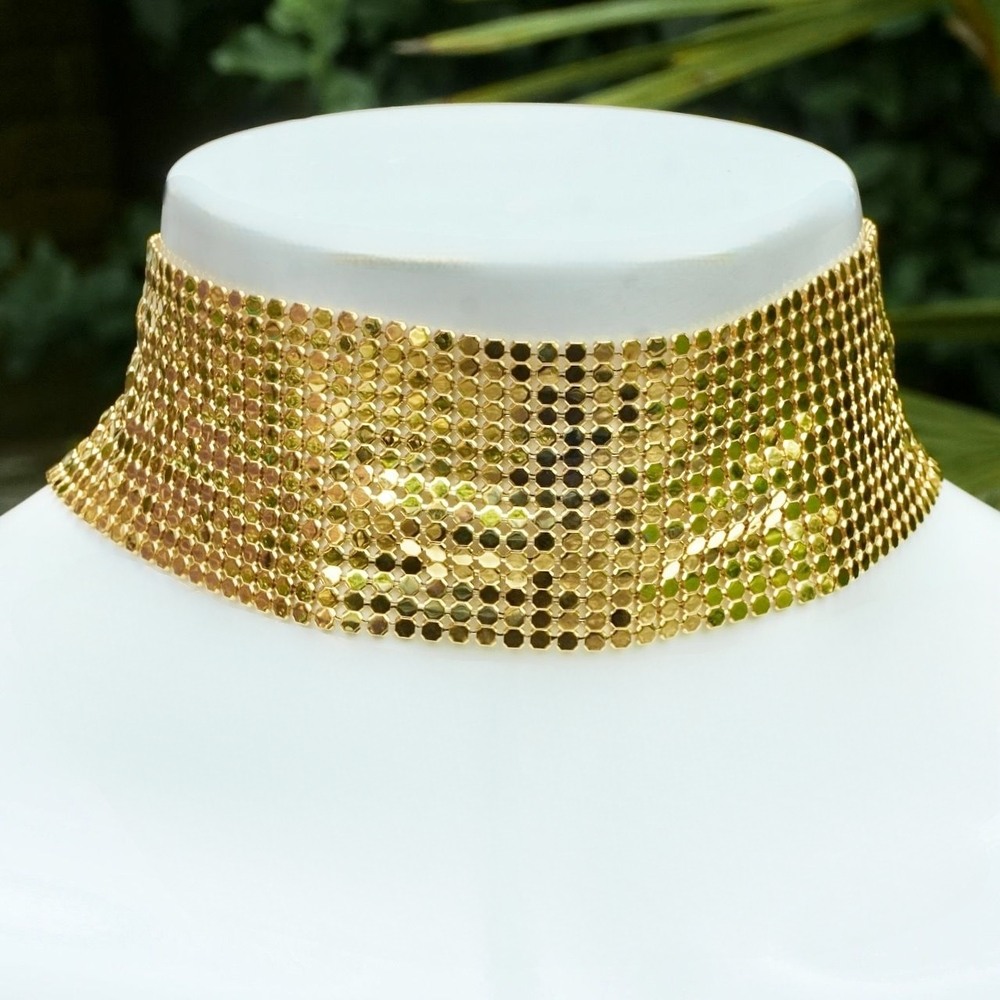 Gold Tone Wide Mesh Choker Necklace | Arabella Bianco