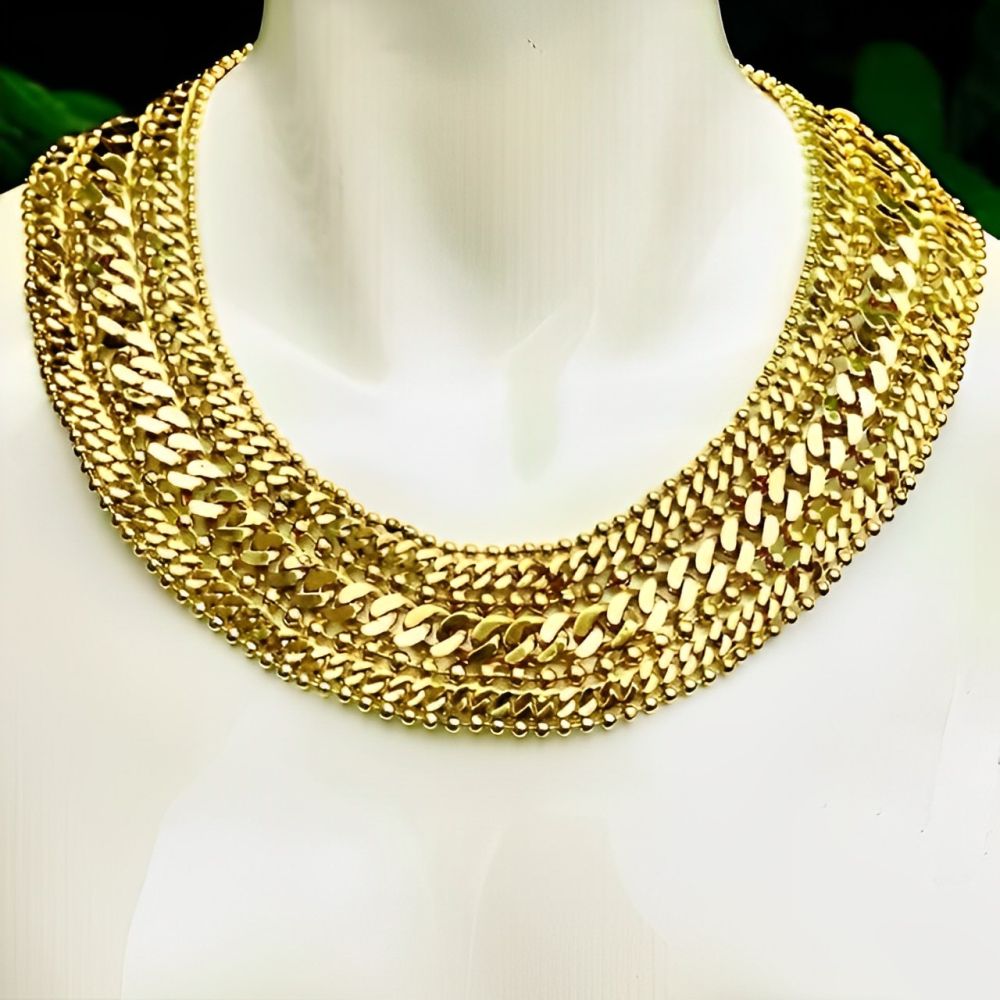 Monet Gold Plated Curb and Ball Chain Collar Necklace circa 1980s ...