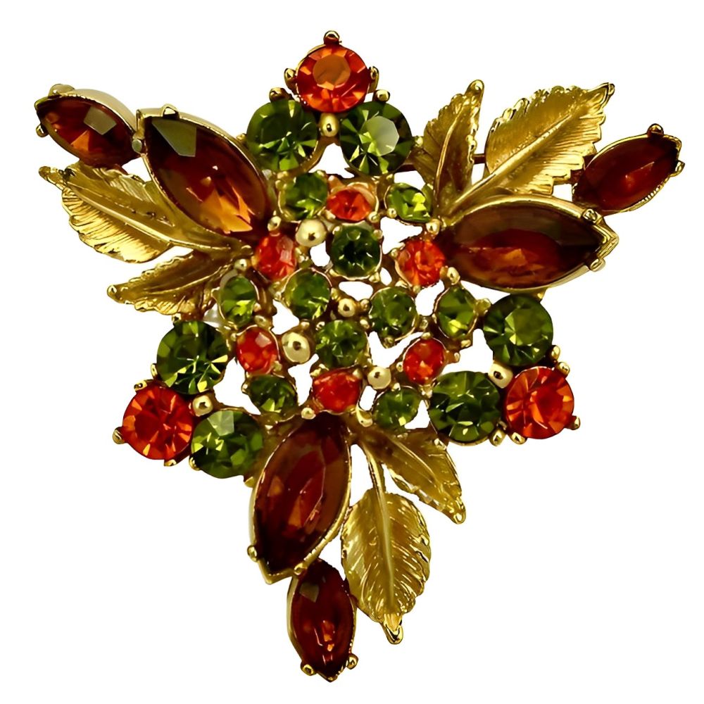 Sphinx Leaf and Flower Brooch with Glass Stones circa 1960s | Arabella ...